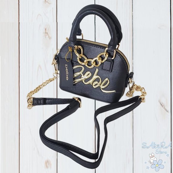 bebe | Bags | Nwt Bebe Gianna Micro Dome Authentic Womens Black Chain ...